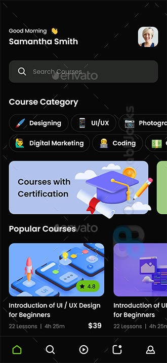 Online Learning App UI Kit| Online exam app UI Kit| Online Class App UI Kit| CourseHub, Web Elements